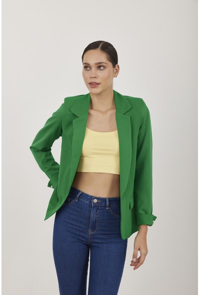 Reyon Kadın Nane Yeşil Kumaş Ceket