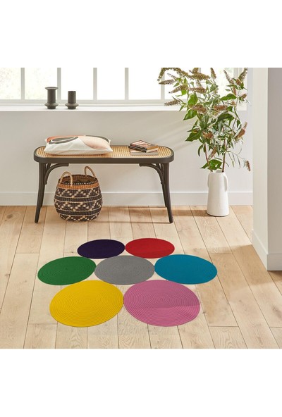 Uvi Concept Desenli Yuvarlak Jüt Örme Doğal Hasır Daire Halı Roma-Yuvarlak