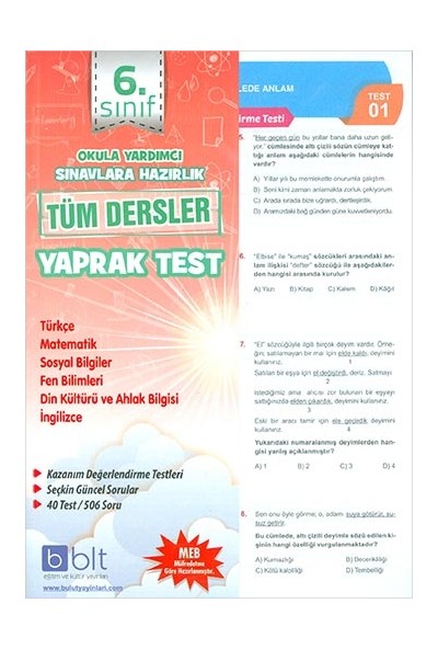 Bulut Eğitim 6. Sınıf Tüm Dersler Yaprak Test Bulut Eğitim 6. Sınıf Tüm Dersler Yaprak Test