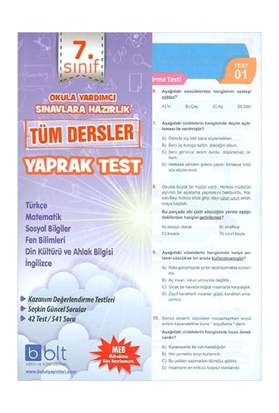 Bulut Eğitim 7. Sınıf Tüm Dersler Yaprak Test Bulut Eğitim 7. Sınıf Tüm Dersler Yaprak Test