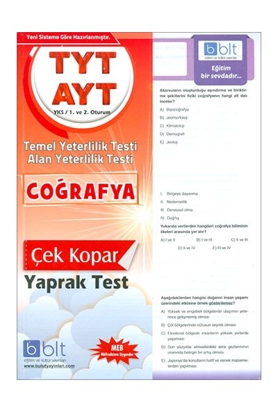 Bulut Eğitim TYT AYT Coğrafya Çek Kopar Yaprak Test Bulut Eğitim TYT AYT Coğrafya Çek Kopar Yaprak Test