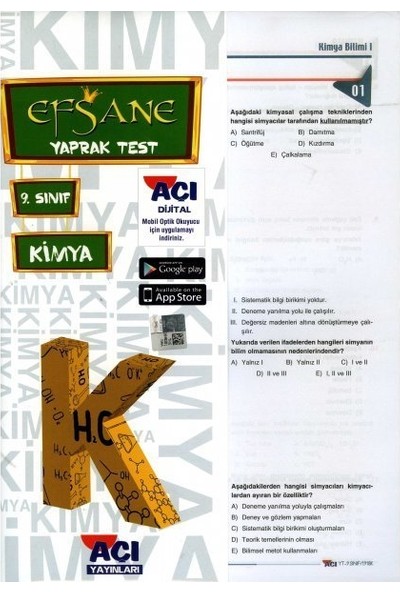 Açı 9. Sınıf Kimya Çek Kopart Yaprak Test Açı 9. Sınıf Kimya Çek Kopart Yaprak Test