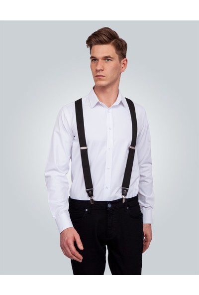 Tudors Düz Siyah Erkek Pantolon Askisi