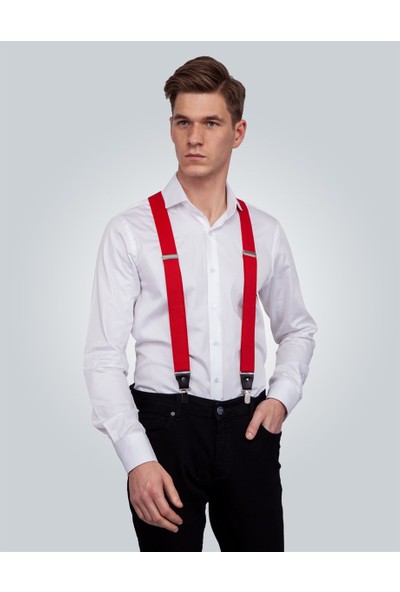 Tudors Düz Kirmizi Erkek Pantolon Askisi