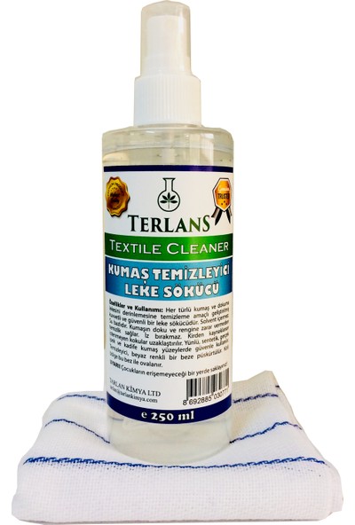 Terlans Tekstil Kumaş Döşeme Koltuk Halı Temizleyici Ve Leke Sökücü 250 Ml + Temizleme Bezi Terlans Tekstil Kumaş Döşeme Koltuk Halı Temizleyici Ve Leke Sökücü 250 Ml + Temizleme Bezi