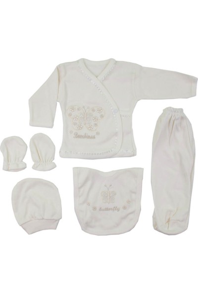 Juuta Kelebek Desenli 5'Li Zıbın Set Ekru