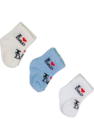 Fındık Bebe I Dad Yazılı Mavi Üçlü Çorap Set