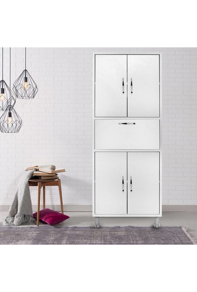 Moon Life 5 Kapaklı Çok Amaçlı Dolap Beyaz