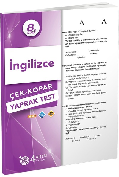 4 Adım 8. Sınıf İngilizce Çek Kopar Yaprak Test