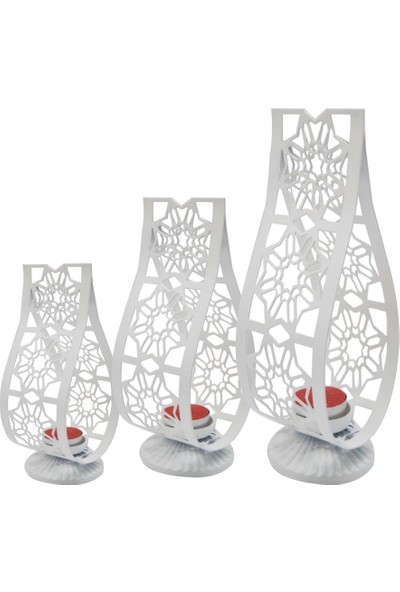 Cansüs Dekoratif Lale Şeklinde Metal Mumluk Beyaz Set Cansüs Dekoratif Lale Şeklinde Metal Mumluk Beyaz Set