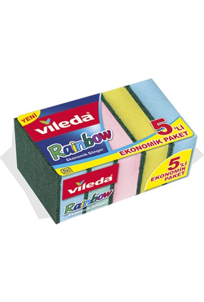 Vileda Rainbow Ekonomik Bulaşık Süngeri, 5'li Ekonomik Paket