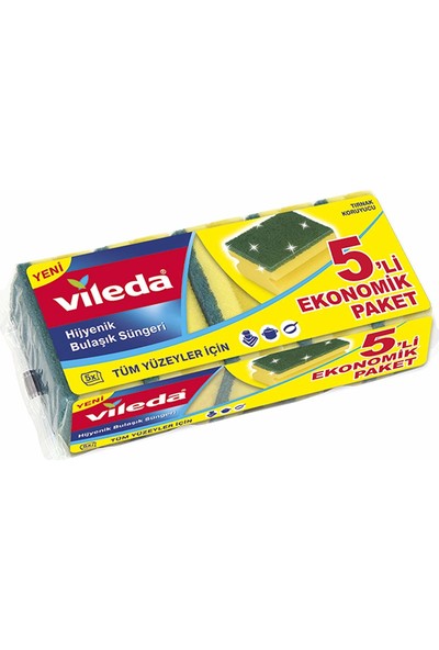 Vileda Yeni Yeşil Oluklu Sünger 5li Eko Paket