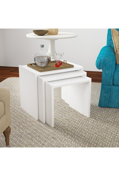 Modi̇layn Deniz Ahşap Zigon Sehpa Takımı