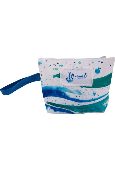 AnemosS Dalga Desenli Çok Renkli Mavi Makyaj Çantası