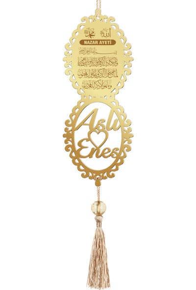 Morvizyon Çift Taraflı Nazar Ayeti Kişiye Özel İsimli Pleksi Araba Dikiz Aynası Süsü - L26