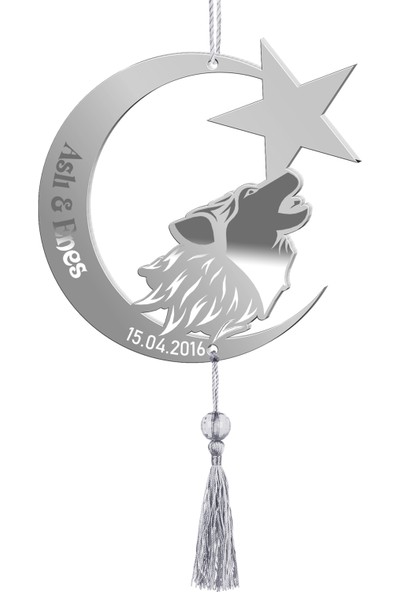 Morvizyon Çift Taraflı Kişiye Özel İsimli Ay Yıldız Ve Bozkurt Pleksi Araba Dikiz Aynası Süsü - Ls20