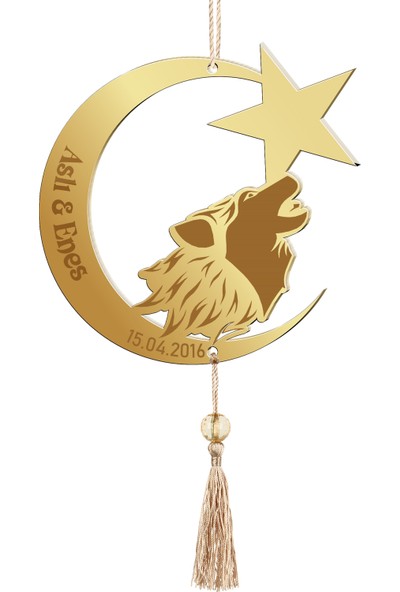 Morvizyon Çift Taraflı Kişiye Özel İsimli Ay Yıldız Ve Bozkurt Pleksi Araba Dikiz Aynası Süsü - Ls20