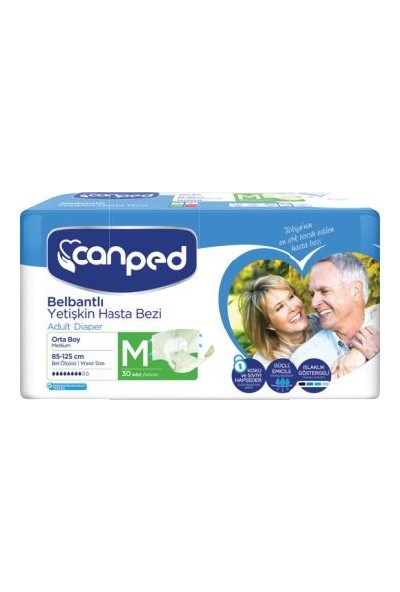 Canped Belbantlı Yetişkin Hasta Bezi- Orta Boy (M)- 30 Adet Canped Belbantlı Yetişkin Hasta Bezi- Orta Boy (M)- 30 Adet