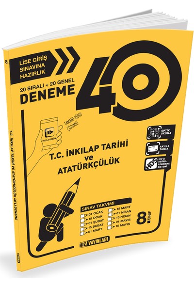 Hız Yayınları 8. Sınıf T.C. İNKILAP TARİHİ VE ATATÜRKÇÜLÜK 40 LI DENEME
