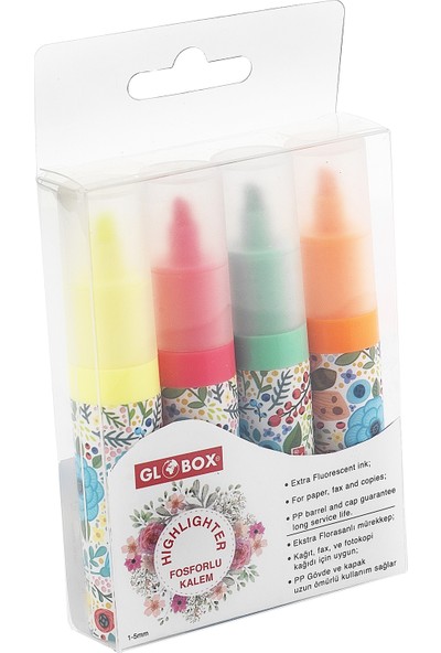 Globox Baskılı Fosforlu Kalem 4Lü