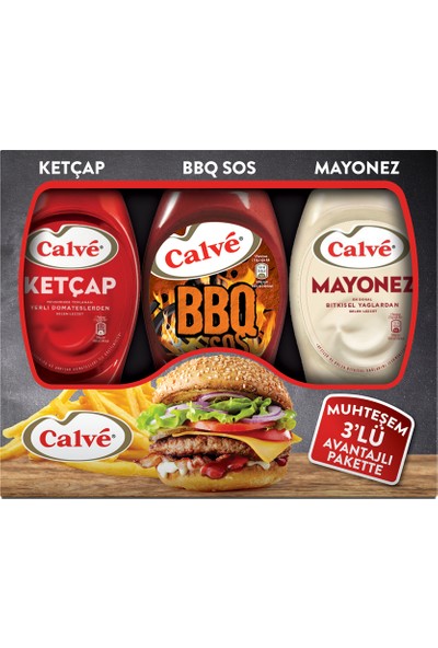Calve Ketçap 400 gr + Mayonez 350 gr + Barbekü Sos 290 gr Calve Ketçap 400 gr + Mayonez 350 gr + Barbekü Sos 290 gr