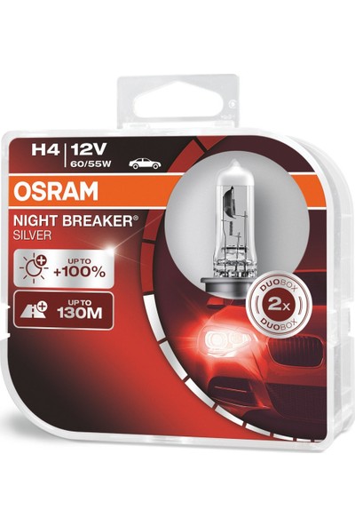 Osram H4 Night Breaker Silver +%100 12V 60/55W 2'Li Ampül Set Osram H4 Night Breaker Silver +%100 12V 60/55W 2'Li Ampül Set
