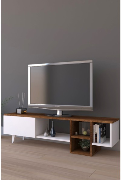 Platinreyon Dekoratif Raflı TV Ünitesi Televizyon Sehpası Barog Ceviz Platinreyon Dekoratif Raflı TV Ünitesi Televizyon Sehpası Barog Ceviz