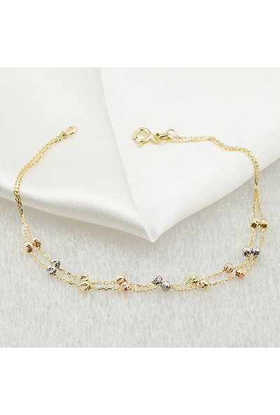 Bilezikci Çift Zincirli 14 Ayar Altın Top Top Bileklik Bilezikci Çift Zincirli 14 Ayar Altın Top Top Bileklik