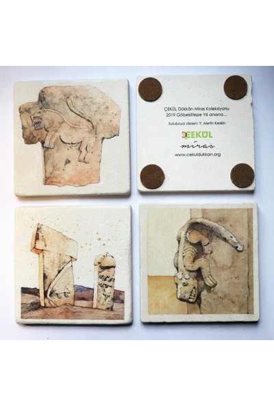 Çekül Taş Bardak Altlığı Göbeklitepe Motif Set Çekül Taş Bardak Altlığı Göbeklitepe Motif Set