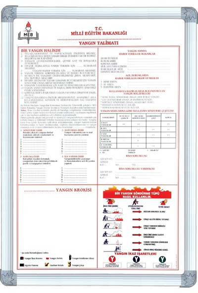 Abc 50X70 Cm Alüminyum Çerçeve Yangın Güvenlik Talimatı