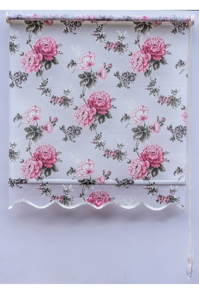 Anıper Çift Mekanizma Pembe Güllü Tül Stor