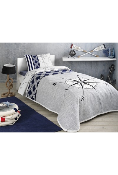 Taç Tek Kişilik Baskılı Pike Takımı Navi Lacivert