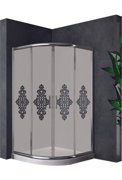 Cabbin15 80*80 Oval Duş Teknesi+ Desenli Cam Kabin