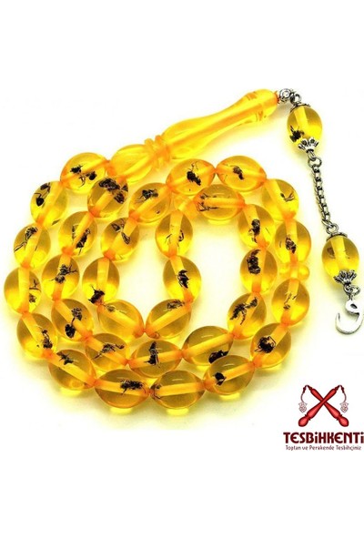 Tesbihkenti Arpa Kesim Karınca Fosilli Toz Kehribar Tesbih