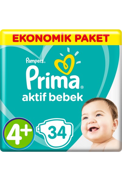 Prima Bebek Bezi Aktif Bebek 4+ Beden 34 Adet Maxi Plus Ekonomik Paket Prima Bebek Bezi Aktif Bebek 4+ Beden 34 Adet Maxi Plus Ekonomik Paket