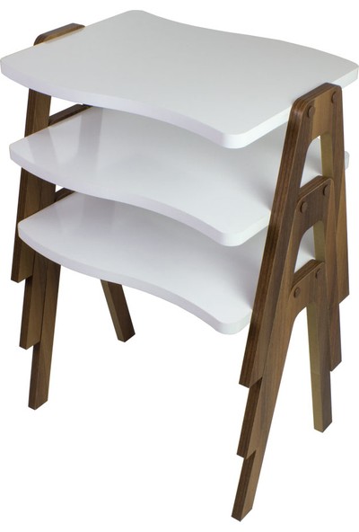 Pratico Mobilya Beyaz Bayrak Ceviz Ayak Zigon Sehpa