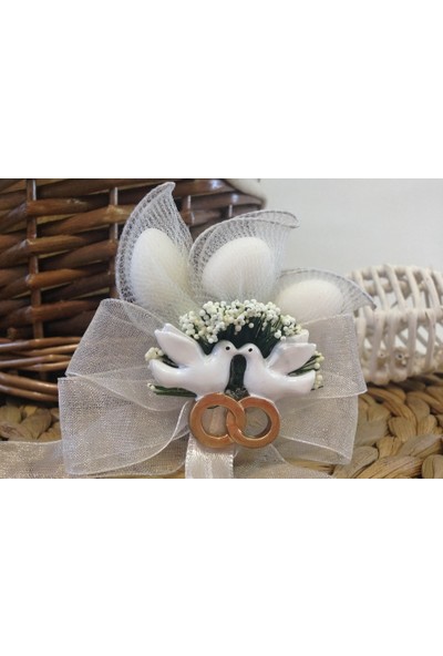 Cemrek Altın Rengi Alyanslı Güvercin Nikah Şekeri (25 Adet)