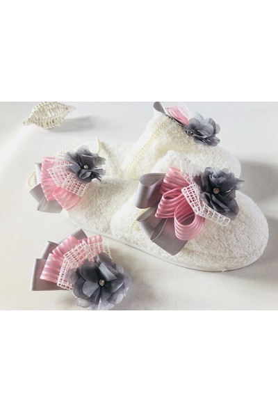 Cemrek Kumaş Çiçekli Lohusa Terliği Takımı