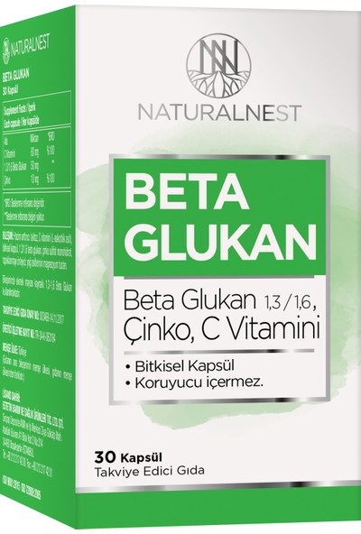 NaturalNest 1,3/1,6 Beta Glukan Çinko Vitamin C İçeren Takviye Edici Gıda 30 Kapsül NaturalNest 1,3/1,6 Beta Glukan Çinko Vitamin C İçeren Takviye Edici Gıda 30 Kapsül