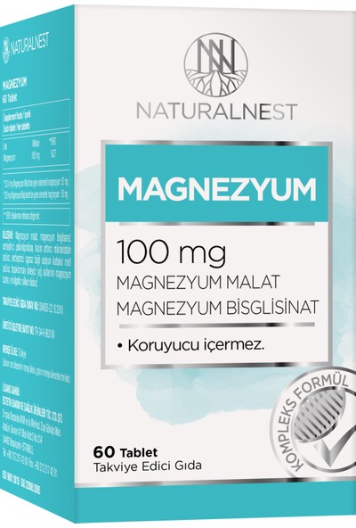 NaturalNest Magnezyum Malat Bisglisinat İçeren Takviye Edici Gıda 60 Tablet NaturalNest Magnezyum Malat Bisglisinat İçeren Takviye Edici Gıda 60 Tablet
