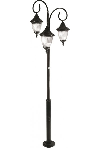 AVONNI BDR-68186-3BSY-M3 Siyah Elektrostatik Toz Boyalı Dış Mekan Aydınlatma E27 Çelik Boru ABS Polikarbon Cam 85cm