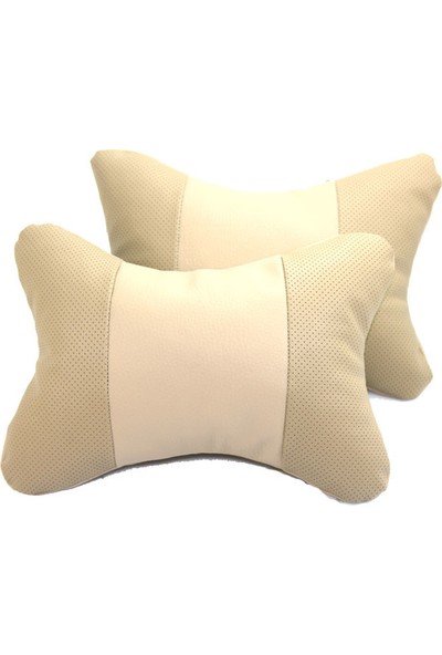 Düz Bej Lüx Boyun Yastığı Çift Suni Deri