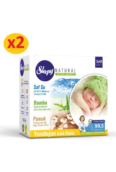 Sleepy Natural Yenidoğan Islak Pamuklu Bambu Havlu 2x(3x40) (240 Yaprak) Sleepy Natural Yenidoğan Islak Pamuklu Bambu Havlu 2x(3x40) (240 Yaprak)