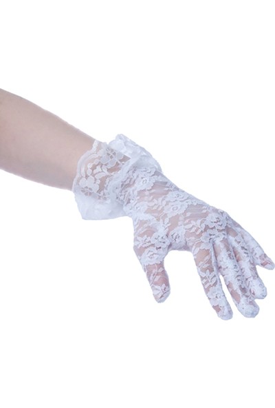 Parti Bulutu Beyaz Dantel Eldiven
