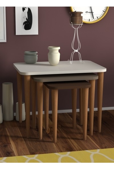 Monte Sehpa Letto Zigon Sehpa Beyaz Cappuccino Kahverengi