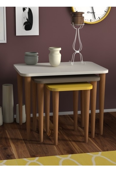 Monte Sehpa Letto Zigon Sehpa Beyaz Cappuccino Sarı