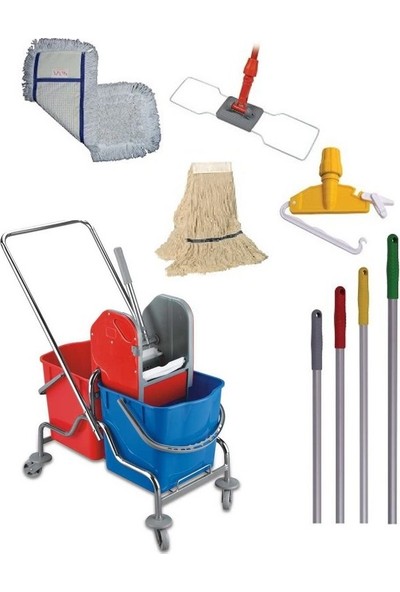 Hafea Temizlik Arabası - Çift Kovalı Krom Full Temizlik Seti Hafea Temizlik Arabası - Çift Kovalı Krom Full Temizlik Seti