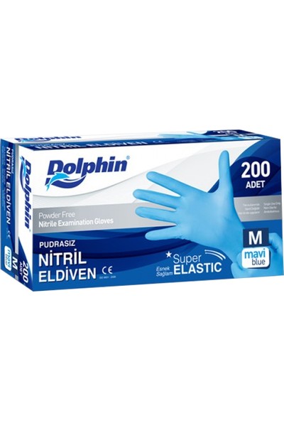 Dolphin Pudrasız Nitril Eldiveni (M) Mavi 200'lü