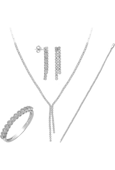 Chavin Su Yolu Gümüş Kolye Küpe Bileklik Yüzük Set Dz40