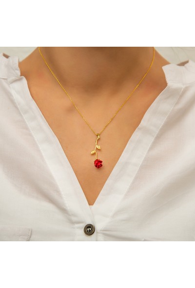 Papatya Silver 925 Ayar Kırmızı Gül Kolye